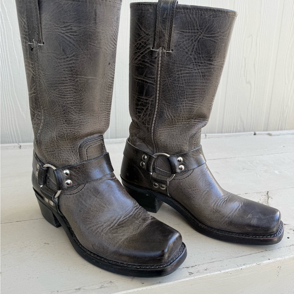 Frye | Shoes | Frye Gray Cowboy Western Boots With Harness Detail ...